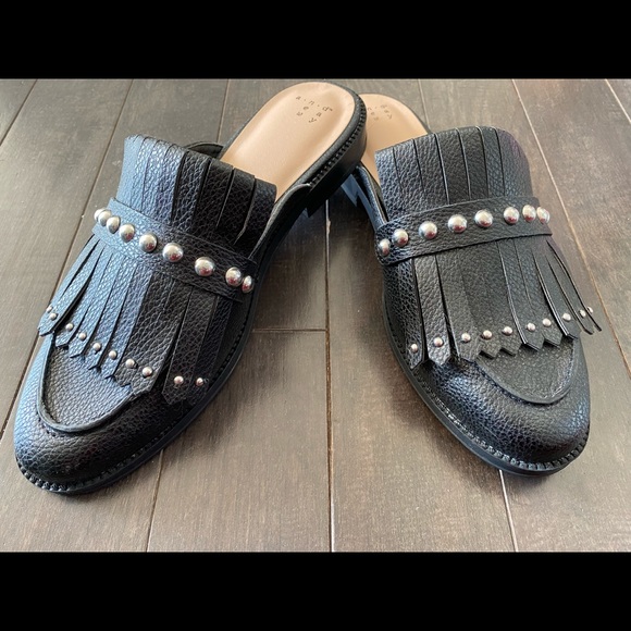 a new day | Shoes | A New Day Black Wingtip Fringe Mule Loafer Slides ...